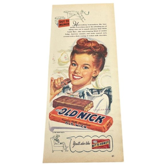 Art | Vintage 1948 Old Nick Candy Bar Print Ad Bitohoney Schutters ...